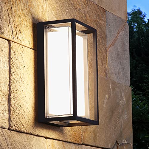 Tootok Outdoor Wall Sconce,Porch Lights Outdoor,Exterior Light Fixture,Outdoor Wall Lights,Outdoor Light Fixtures Mount,H9.7inch,Double Shades Anti-UV,LED 12W Warm White,Black,Entry,Garage,Patio