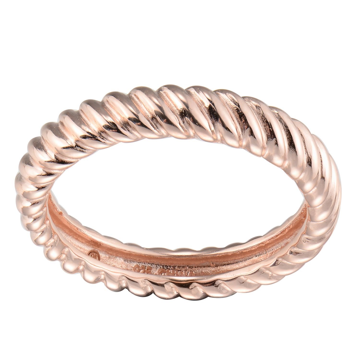 Maxwell & Piper 14K Rose Gold Plated .925 Sterling Silver Sleek Twisted Rope Ring, Size 7