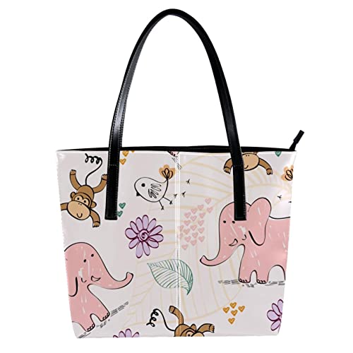 Women's Large Size Canvas Shoulder Bag Hobo Crossbody Handbag Casual Tote, Cartoon Animal Monkey Elephant Bird