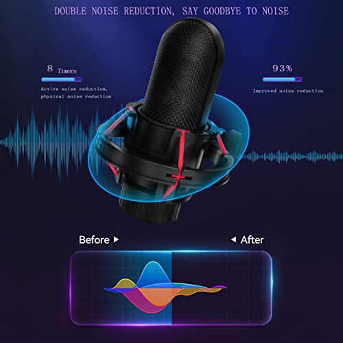 Podcast Equipment Bundle, Condenser Microphone Kit with Live Sound Card and Adjustable Mic Stand for Studio Recording Vocals, Voice Overs, Streaming Broadcast and YouTube Videos