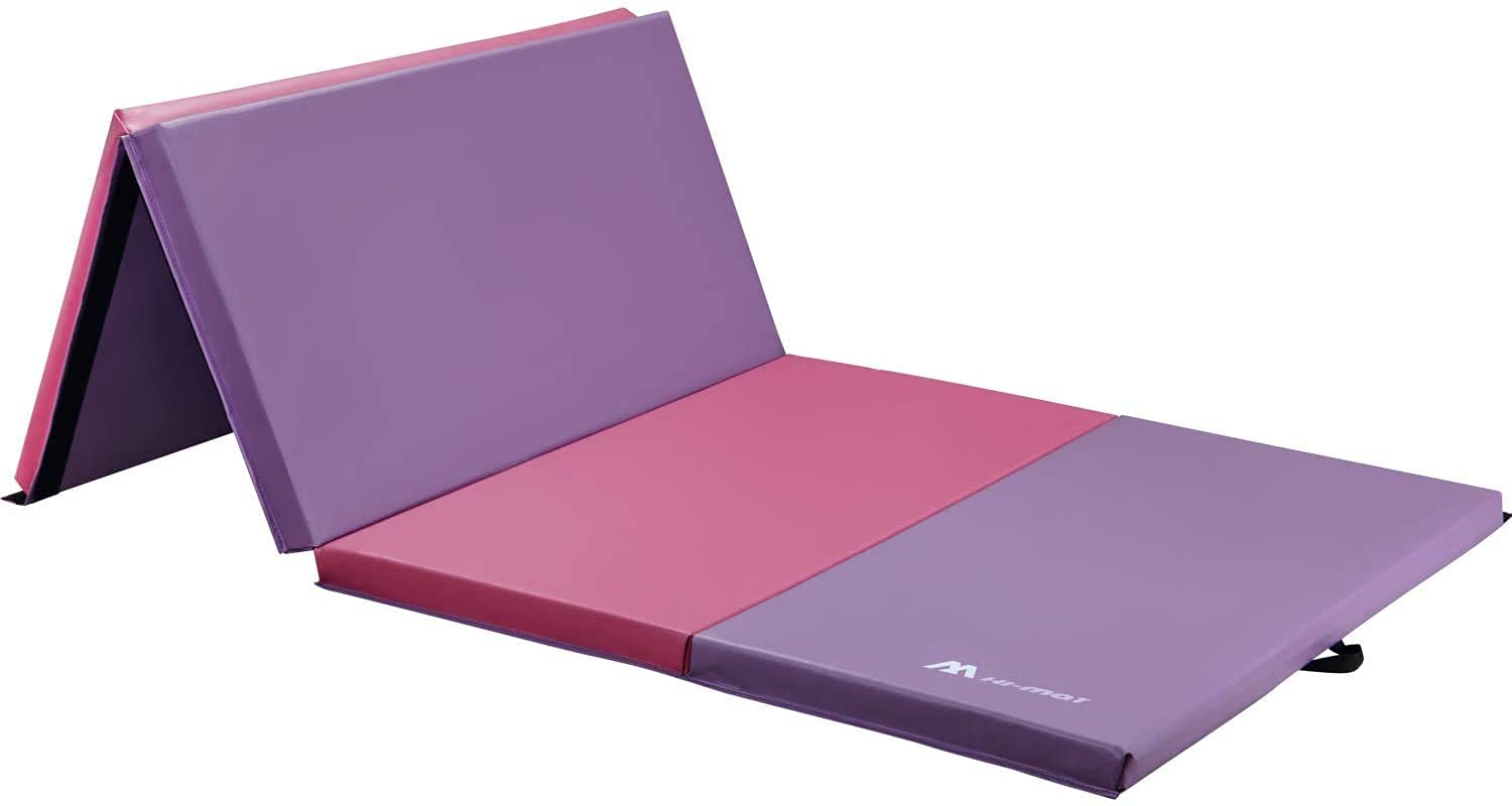 M HI-Mat 2'' Thick Gymnastics Mat,Portable Folding Exercise Mat,Aerobics,Yoga, Martial Art (Rose Red&purple)