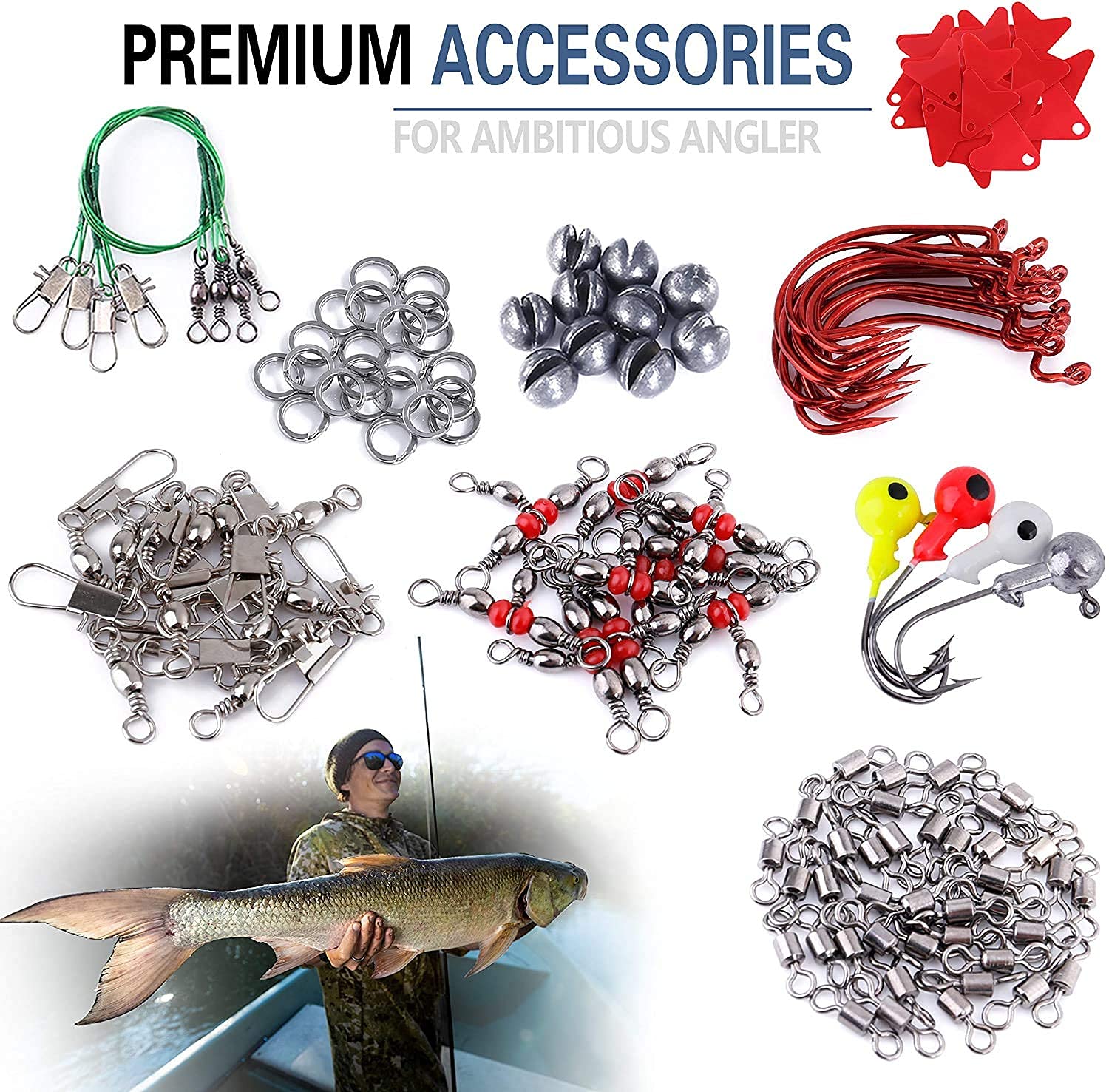 PLUSINNO Fishing Net Fish Landing Net, 263pcs Fishing Tackle Kit with Tackle Box