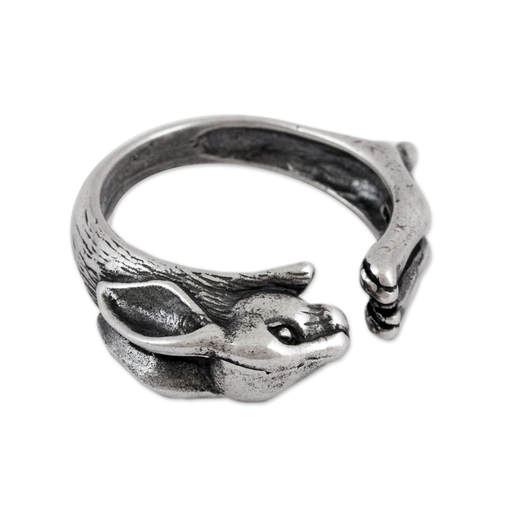 NOVICA Artisan Handmade Sterling Silver Wrap Ring Rabbitshaped from Mexico No Stone Animal Themed [ring Front 0.2 in L x 0.6 in W x 0.2 in H Band Width 3 mm W] ' Rabbit of Abundance'