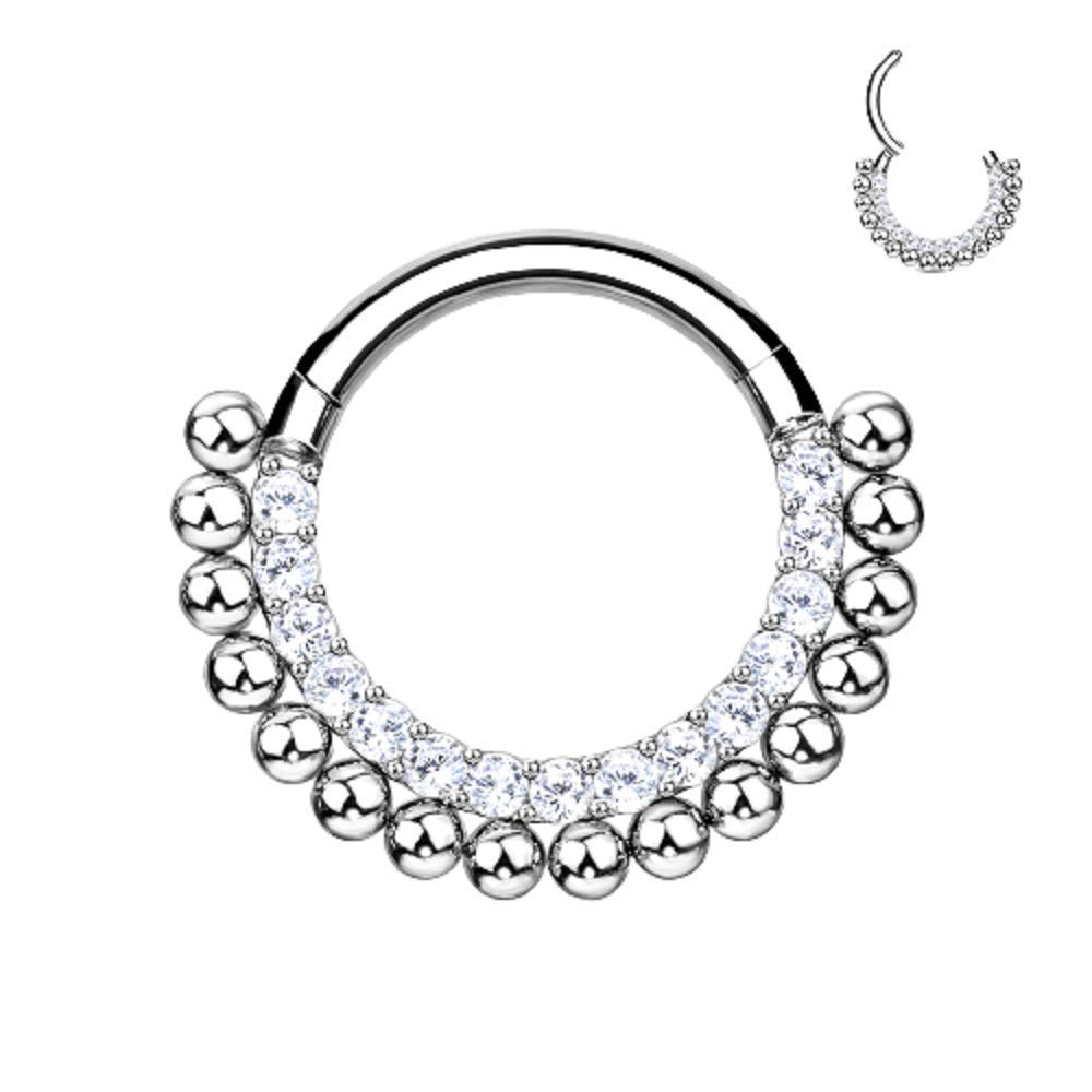 Pierced Owl 16G Implant Grade Titanium CZ Crystal and Ball Lined Hoop Cartilage Helix Daith Septum Hinged Segment Ring (Diameter: 8mm (5/16"))