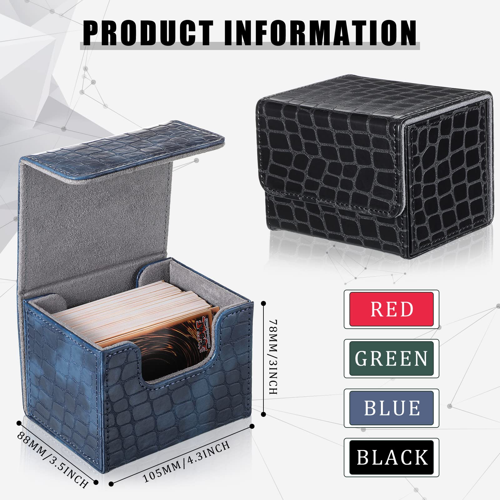 Silkfly 4 Pcs Deck Card Boxes Waterproof Pu Leather Card Protective Fit 100 Plus Sleeved Magnetic Small Playing Cards Deck Game Box Compatible with Commander/Yugioh/MTG/TCG/CCG (Classic)