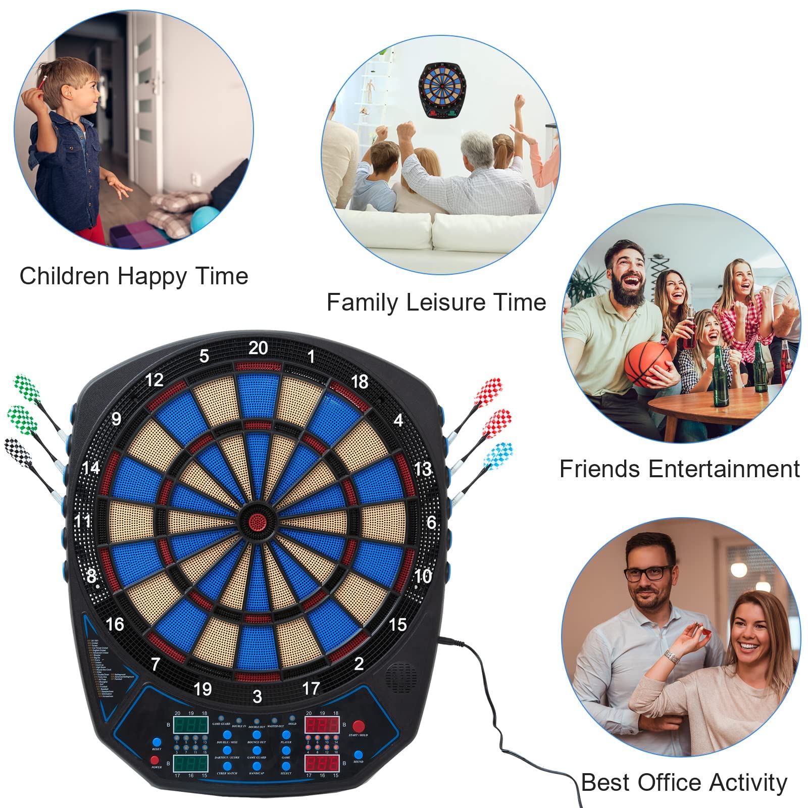 OLI Electronic Dart Board with 12 Soft Tip Darts, LED Display Automatic Scoring Dartboard Sets for Adults, 100 Plastic Tips & Power Adapter Include (Blue)