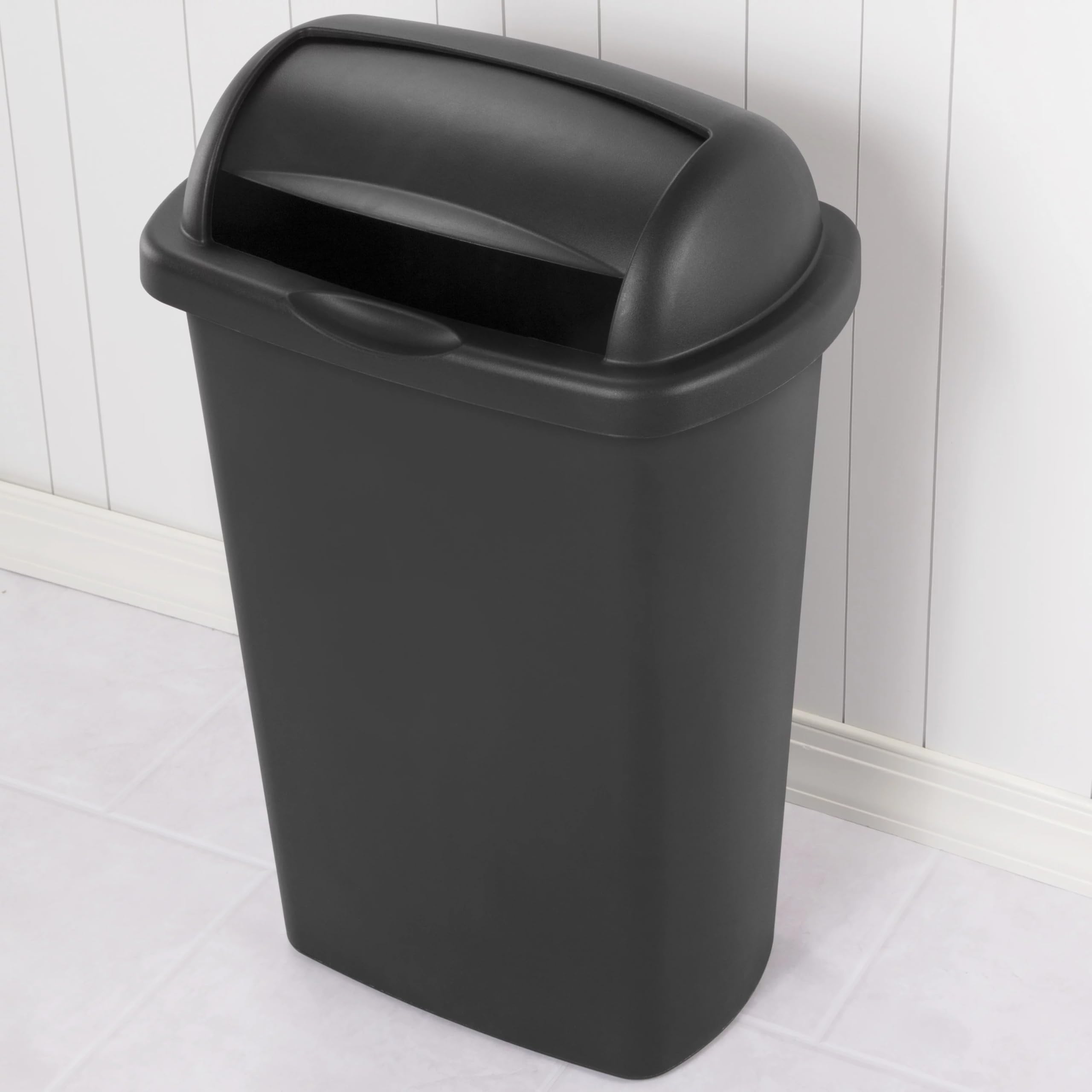 YLMZA 13 Gal. Roll Top Wastebasket Plastic, Black