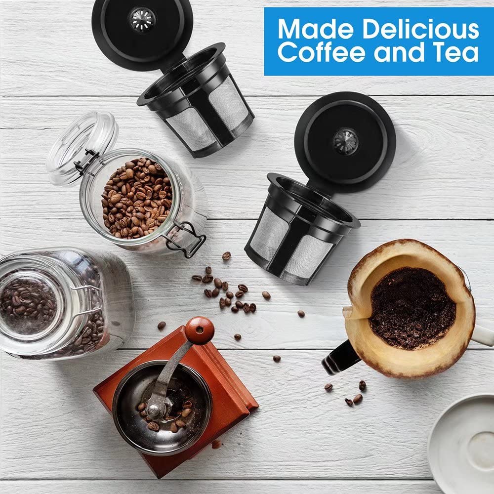 Reusable K Cups, 6 Pack Universal Fit Reusable Coffee Filters with Food Grade Stainless Steel Mesh Eco-Friendly Coffee Pods, for Keurig 1.0 and 2.0 Brewers