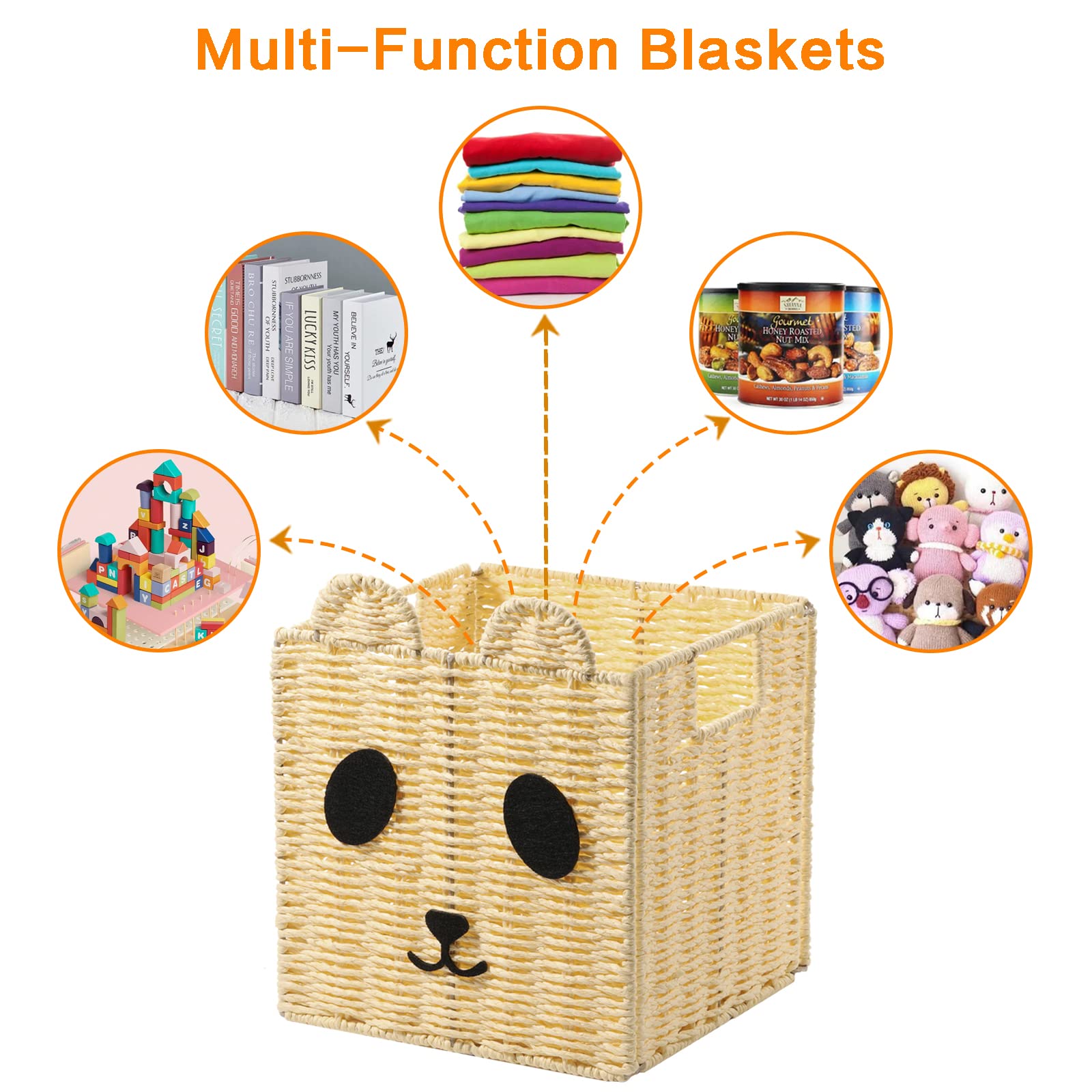Vagusicc Toy Basket, Collapsible Wicker Storage Baskets with Handles, Baskets for Gifts Empty, Kids Room Shelf Organizing & Decor, 9'' x 9'' x 9'', Set of 2, Beige