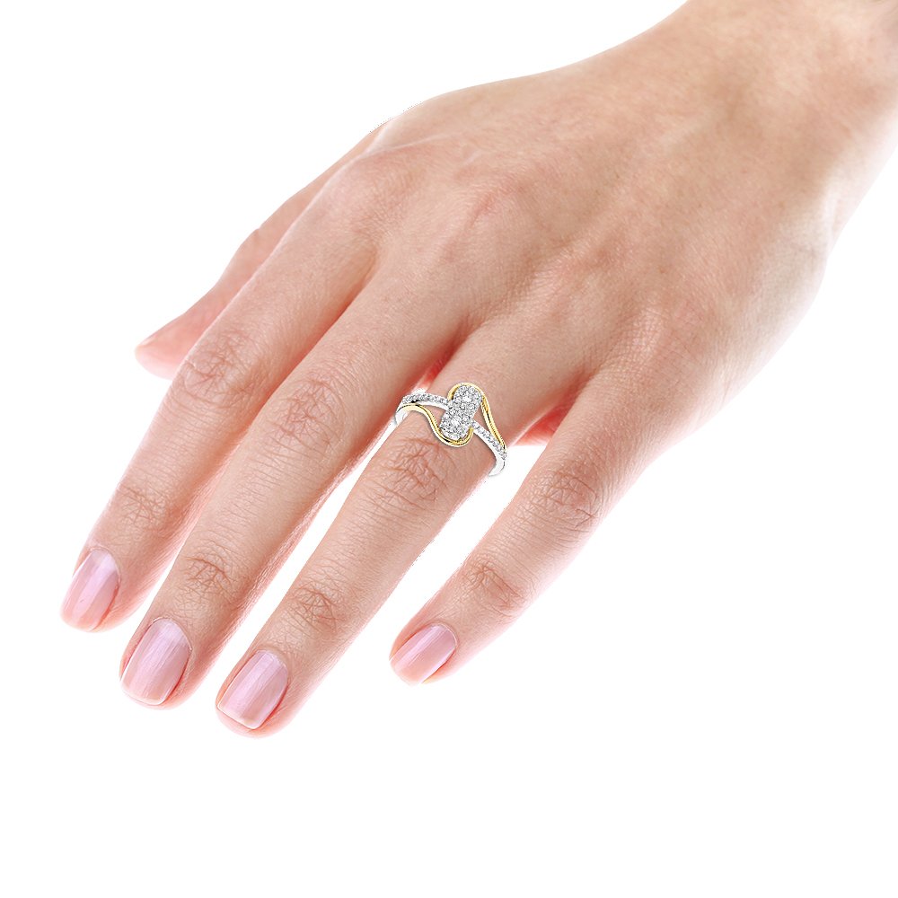 Luxurman Love & Friendship 14K 2 Cluster Natural 0.25 Ctw Diamond Ladies Ring (White & Yellow Gold Size 7)