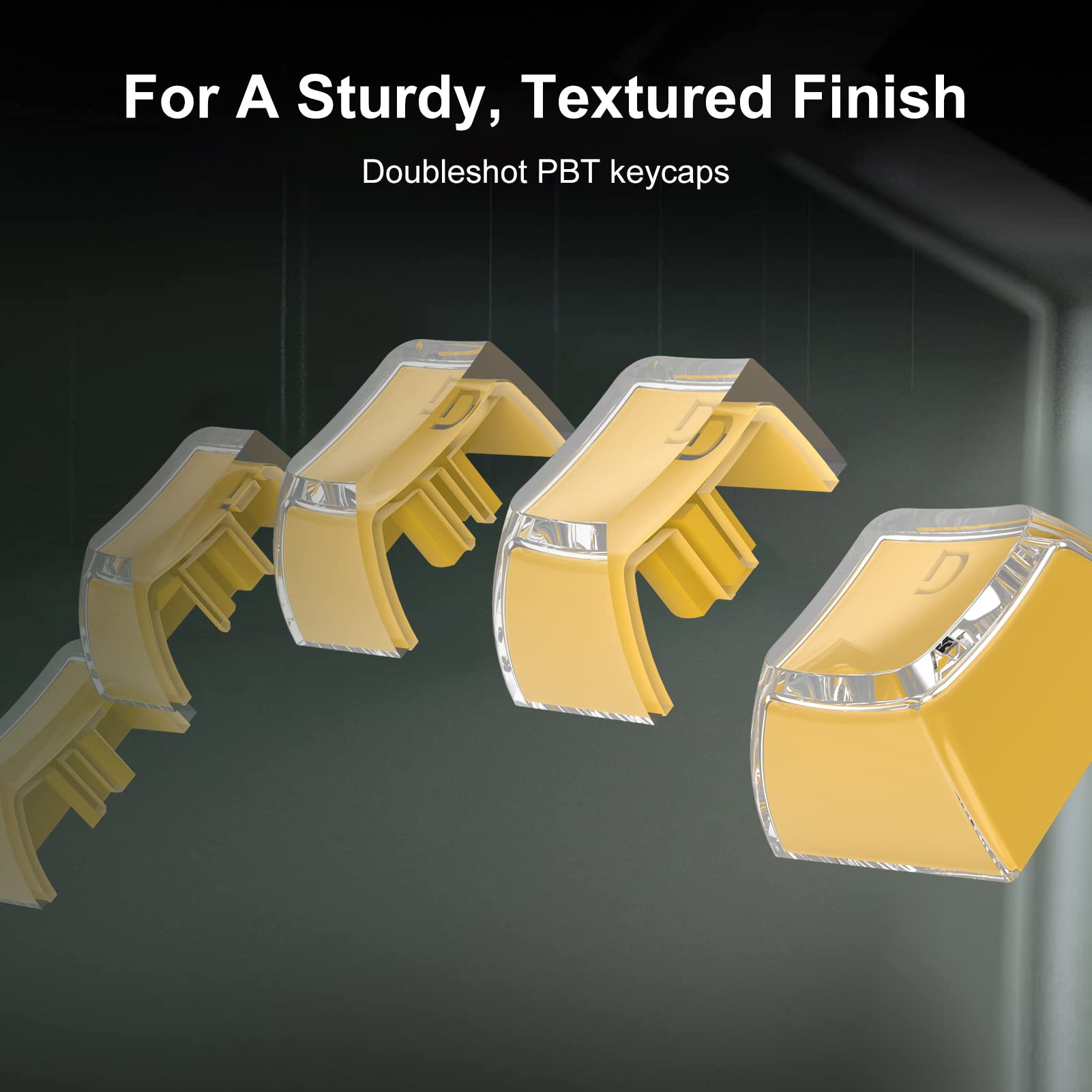 NPET KC30-03 Doubleshot Keycap Set with Translucent Layer, Crystal Keycaps for Mechanical Keyboards, Standard 104 Key Set, US Layout, Yellow