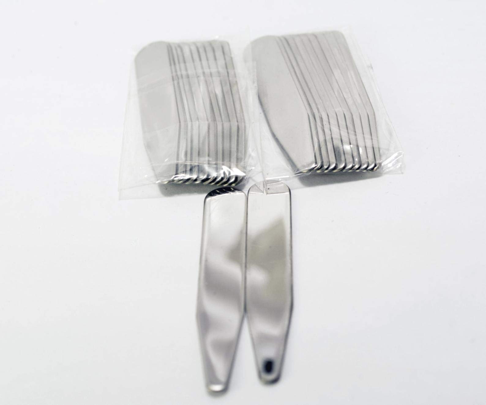 Matte Finish Stainless Steel Set of 5 Collar Stays/Tips (10 Total) - Choose Sizes 1 3/4", 2", 2 1/4", 2 1/2", 2 3/4", 3" x 3/8" (9mm) Wide with Storage Box (2 1/4" Point (Normal) Collar)