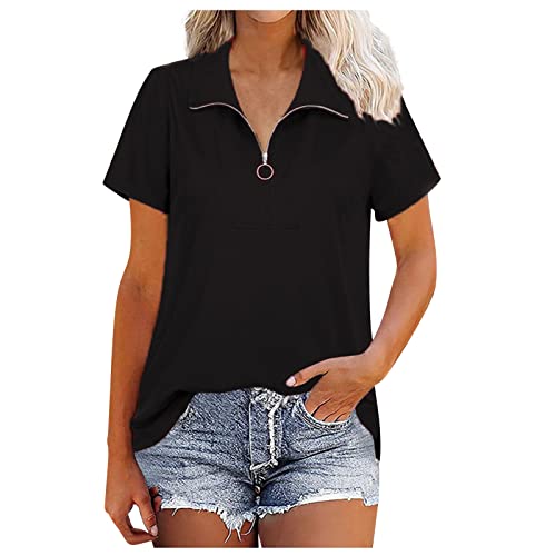 Women's Summer Plain Short Sleeve Cute Tops Soft Party Tops Baggy Oversized T Shirts Ladies Tops Black