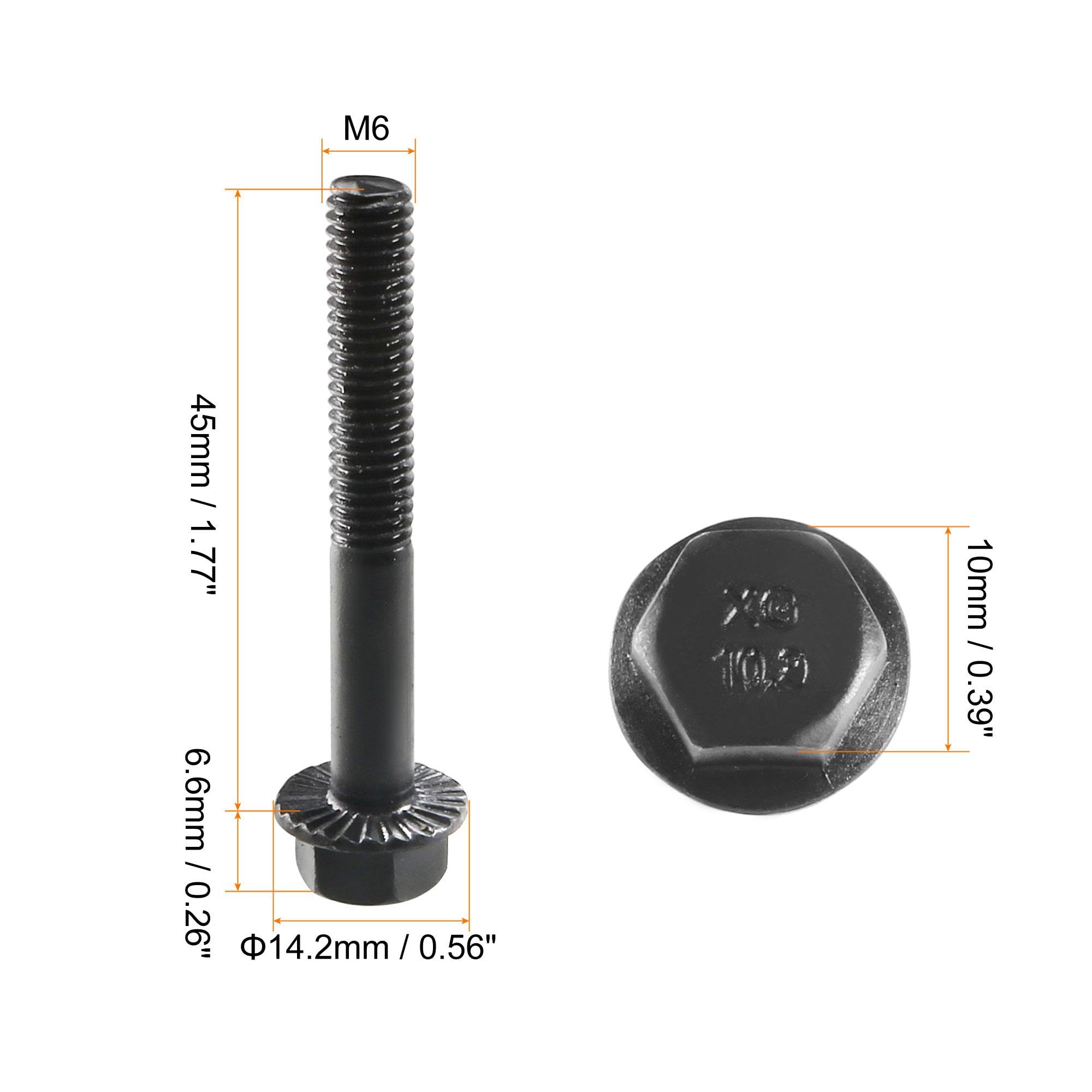 uxcell M6-1x45mm Hex Serrated Flange Bolts 10.9 Grade Carbon Steel Screws 10pcs