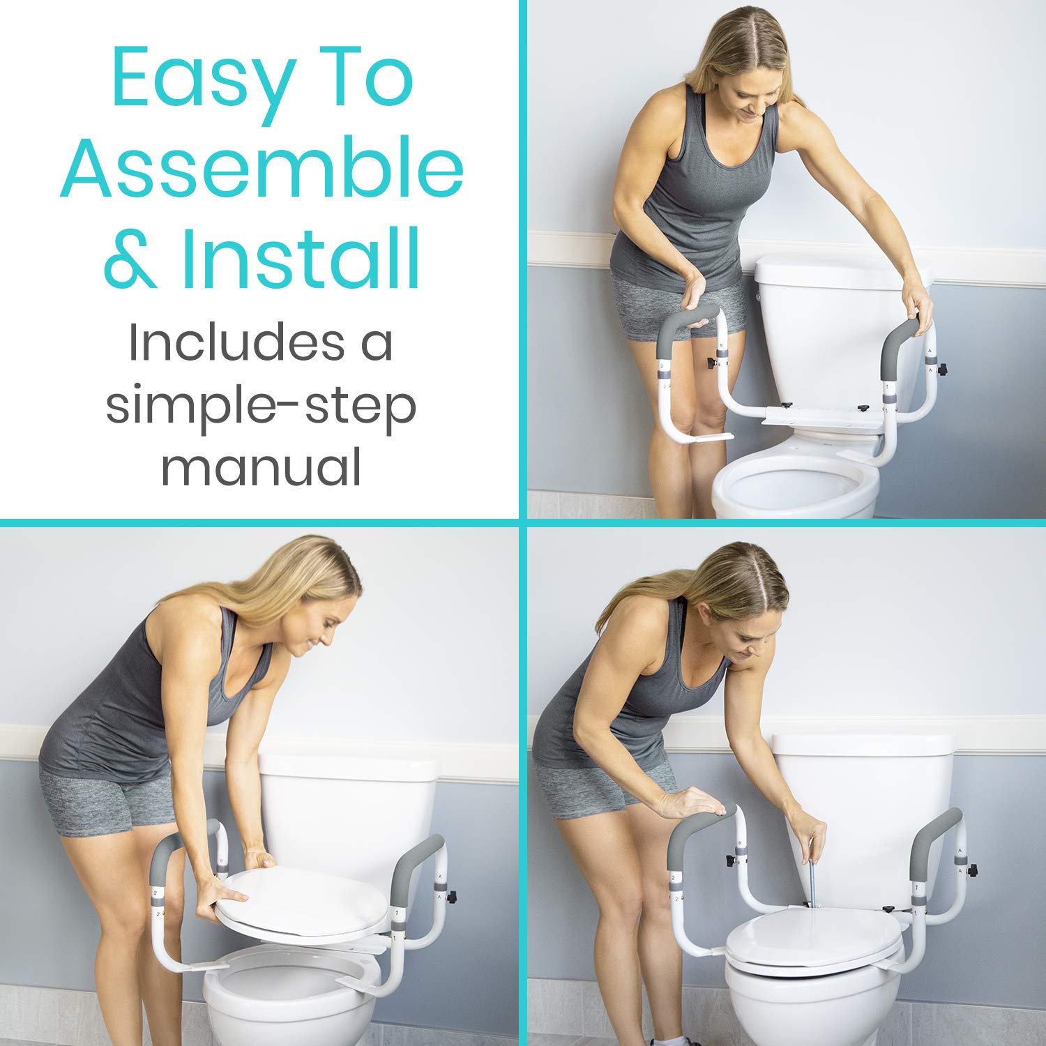 Vive Toilet Safety Rail - Adjustable Grab Bar - Compact Support Frame with Handrail for Bathroom Toilet Seat - Easy Installation for Handicap Senior Bariatrics, Elderly Balance - Padded Hand Armrest