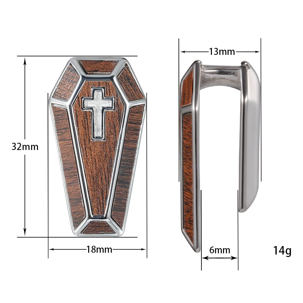 PUNKYOUTH Pair Of Coffin Hollow Cross Ear Weights Hanger For Stretched Ears 9/16" 14mm Plugs Tunnels Dangle Guage Piercings