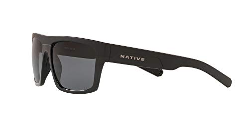 Native Eyewear El Jefe Polarized Rectangular Sunglasses, Matte Black/Gloss Black/Gray, 58 mm