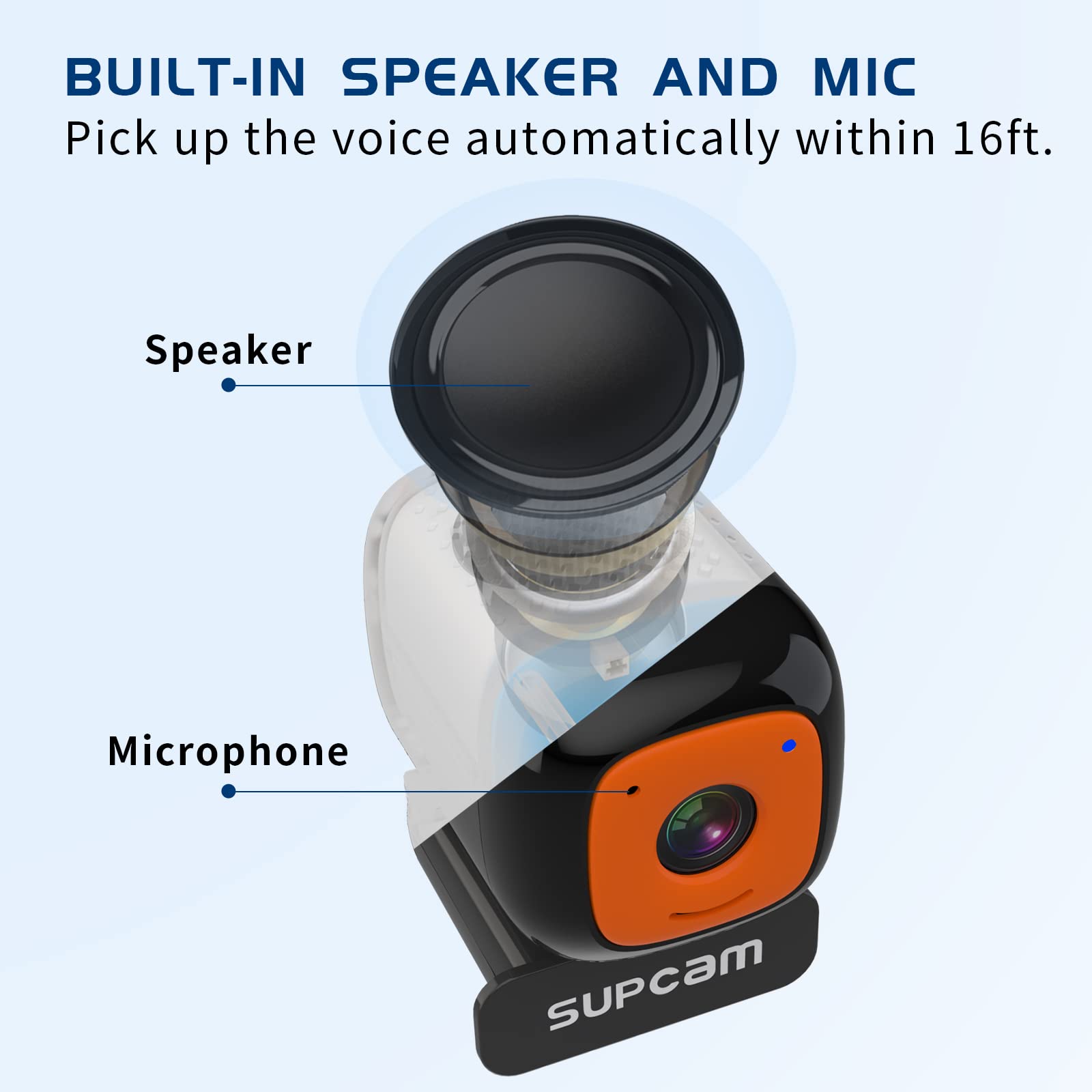 SUPCAM 4K Webcam, AI Auto Framing Webcam with Microphone and Speaker,Autofocus Lens,Adjustable Field of View,Light Correction,External Privacy Cover,Wide Compatibility