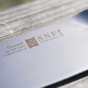 SNFSchneidteufel Gourmet 8 inch Chef Knife Made with X50CrMoV15 German Stainless Steel Blade and White Ergonomic Triple Rivet Classic Handle Design