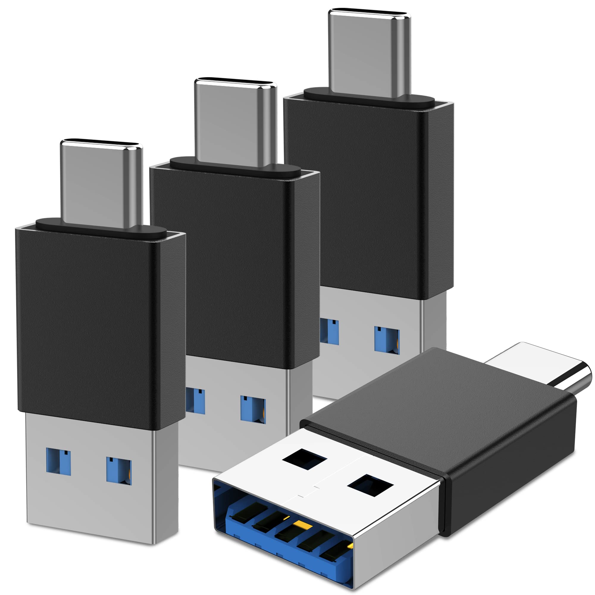 VAKS USB C to USB 3.0 Adapter (4 Pack), Type C Male to USB 3.0 Male Converter, Compatible with Mobile Phones, Computers, Notebook Computers (Black-1)