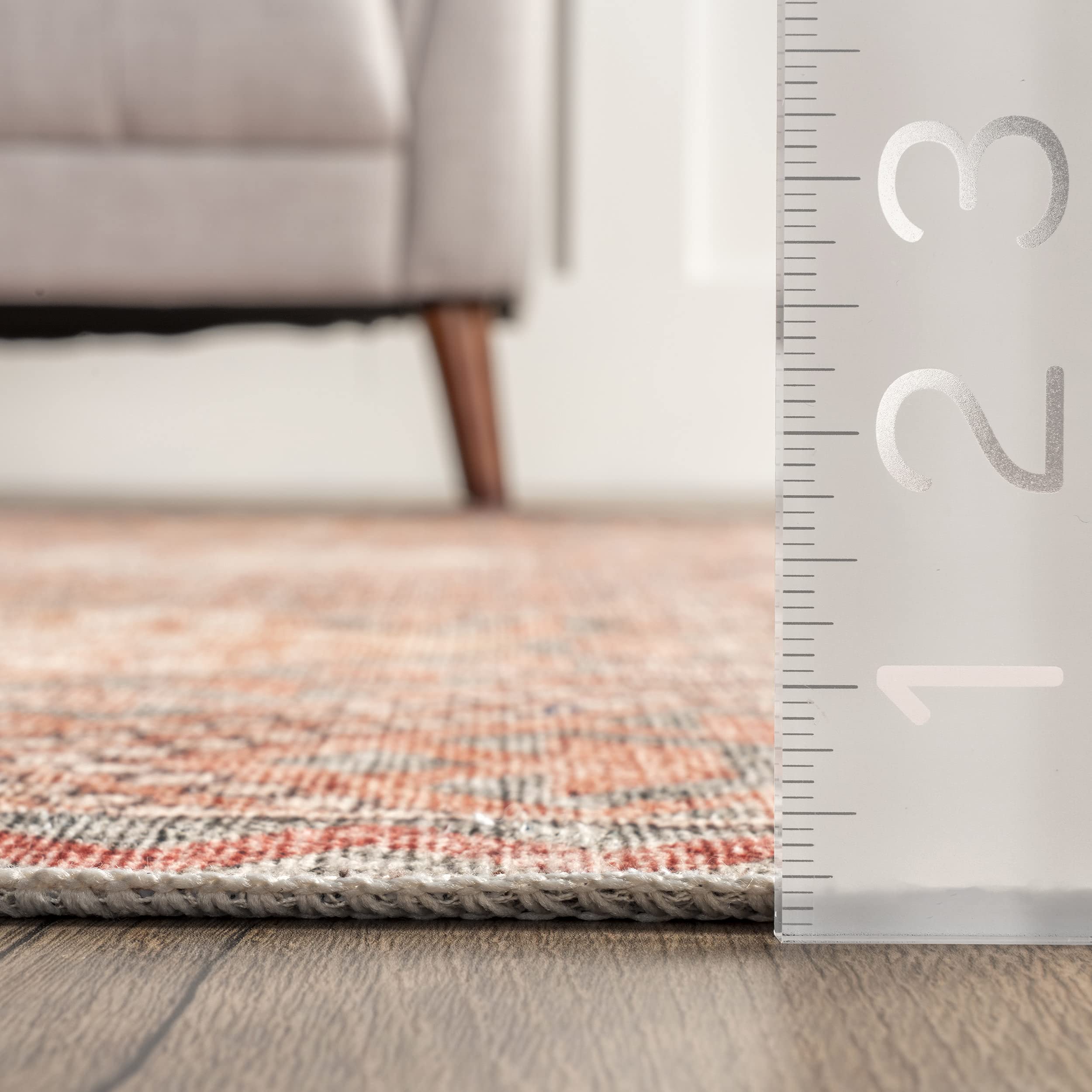 nuLOOM Serenity Machine Washable Diamond Trellis Ultra Thin Area Rug, 8' x 10', Peach