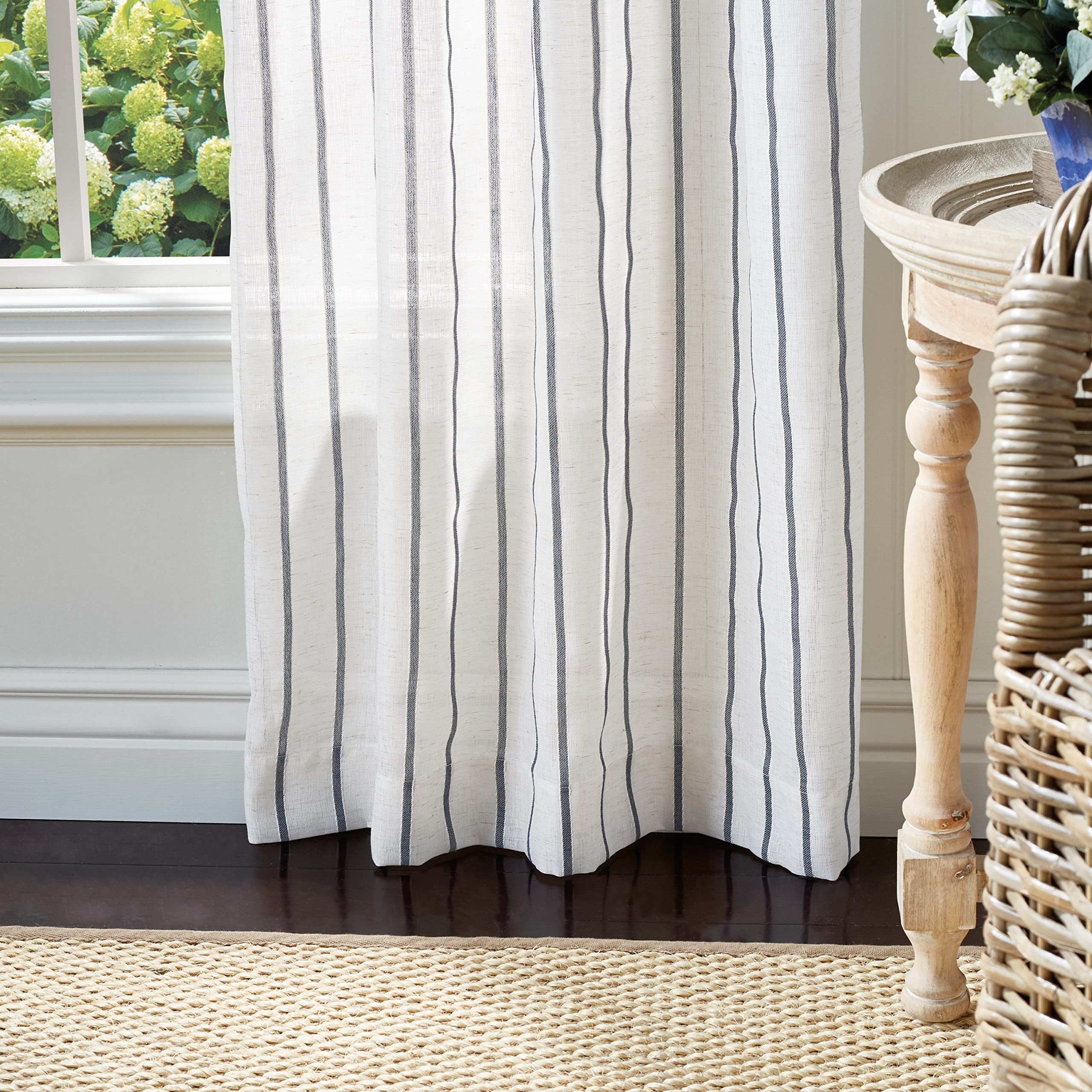 Martha Stewart Laguna Stripe Semi-Sheer Tie Tab Window Curtain Panel Pair, 84", Grey