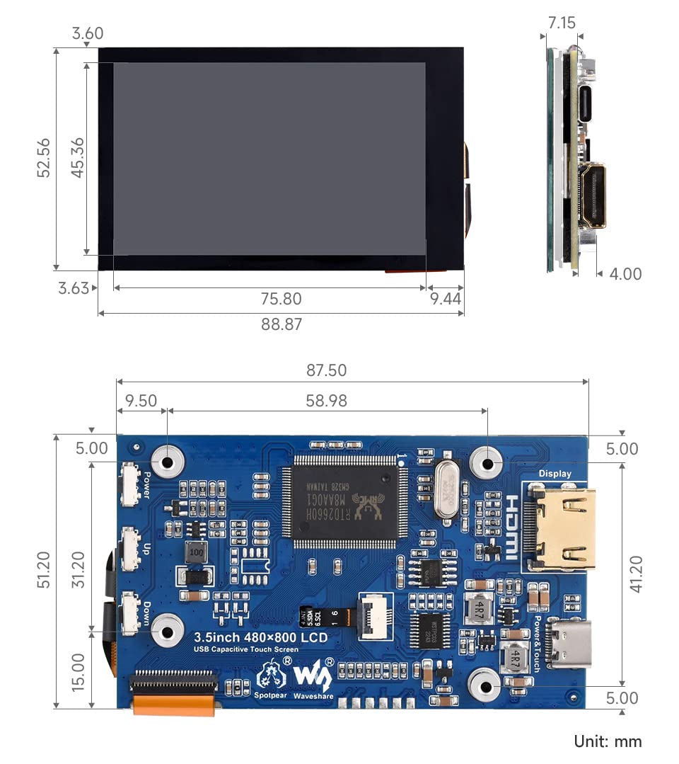 waveshare 3.5inch Touch LCD Display 480x800 IPS Capacitive Touch LCD Screen,Adjustable Brightness, for All versions of Raspberry Pi, Jetson Nano,Windows 11/10 / 8.1/8 / 7