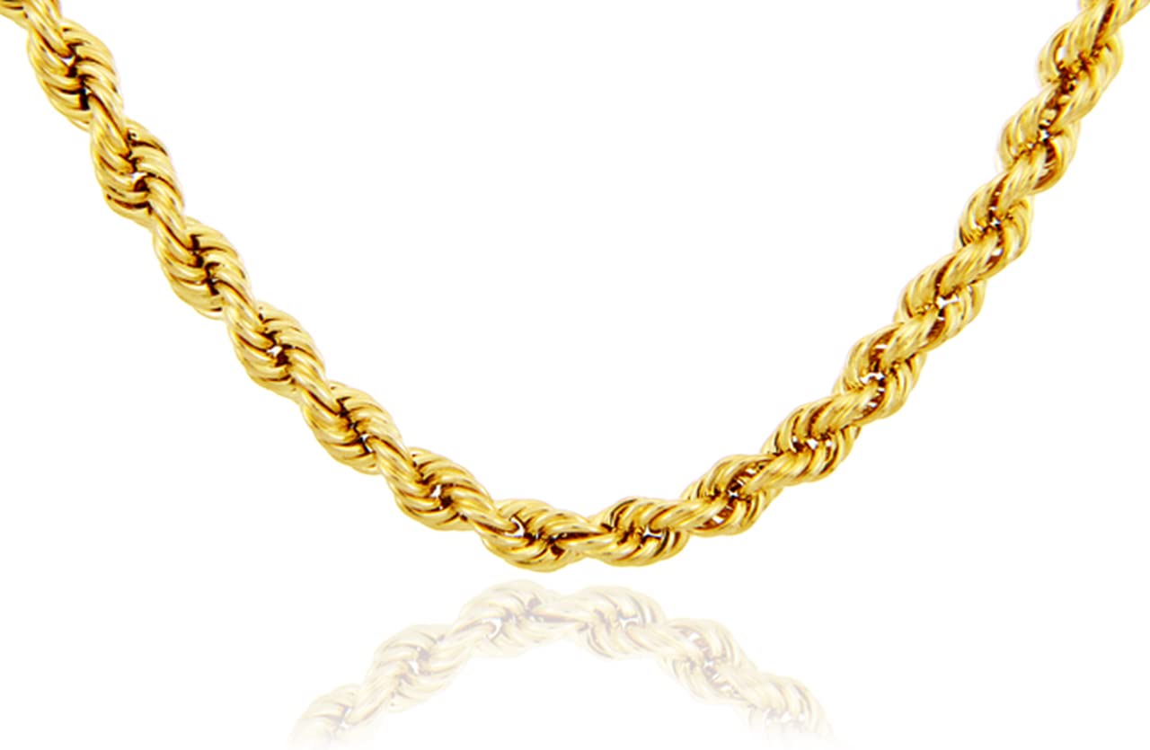 Polished 10k Yellow Gold Ultra Light Rope Chain Necklace, 2mm (16")