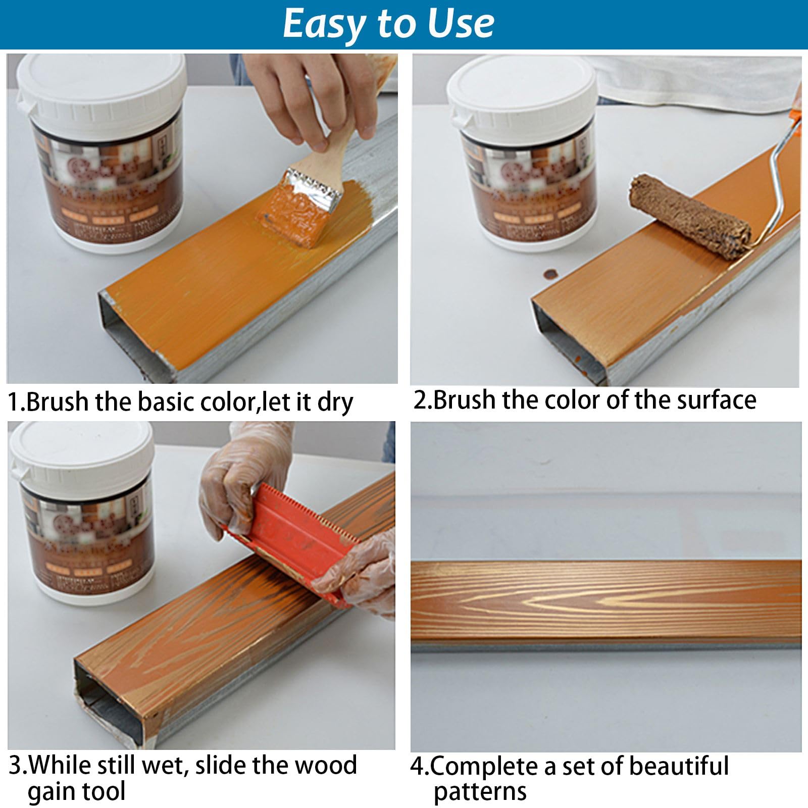 Wood Grain Tool, 9pcs Fake Wood Grain Roller Paint Brushes Rubber Graining Tool Paint Look Like Wood DIY Painting Tools for Walls Floors Room Decoration