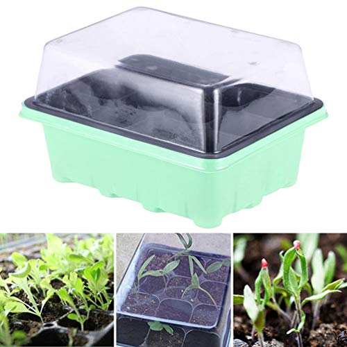 TOPBATHY Seed Starter Kit 12 Cells Seedling Trays Gardening Germination Tray Plant Grow Kit with Humidity Dome for Gardening Propagation Bonsai Germination (5pcs,Green)