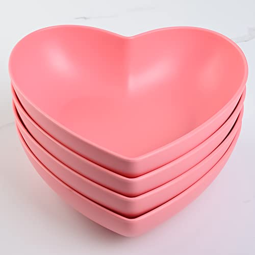XUEJUN Bamboo Fiber Big Heart-shaped Bowls pink Deep Heart Plates Salad Bowl/Fruit Bowl for Desserts/Pasta/Dinner, 9.7inch