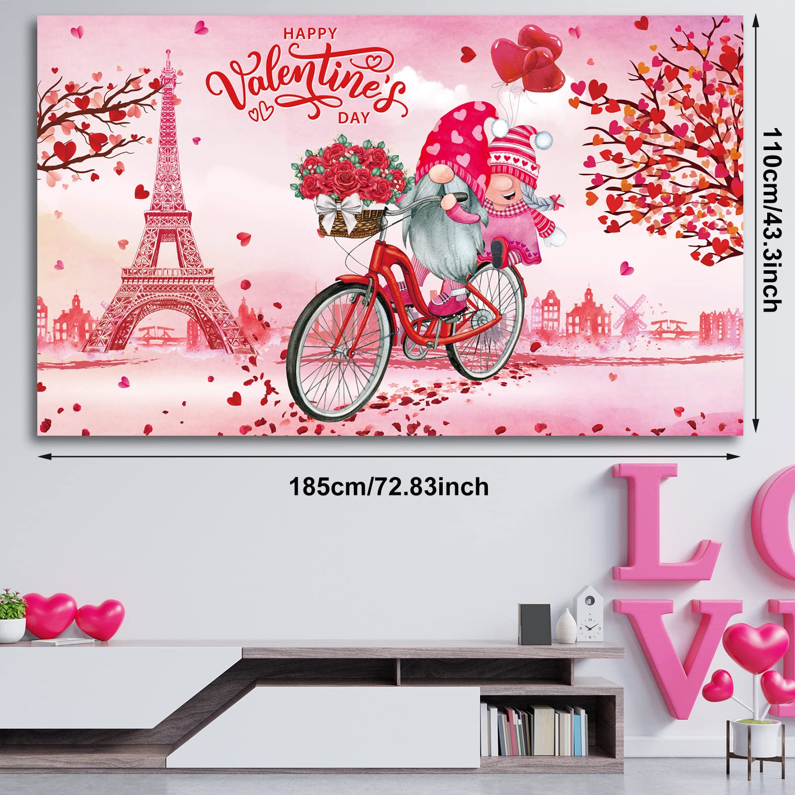 Valentine's Day Backdrop Valentine Backdrop Background for Photography Happy Valentine's Day Backdrop Banner Photo Booth Props Red Heart Backdrop for Mother's Valentine's Day Decor (Gnomes)