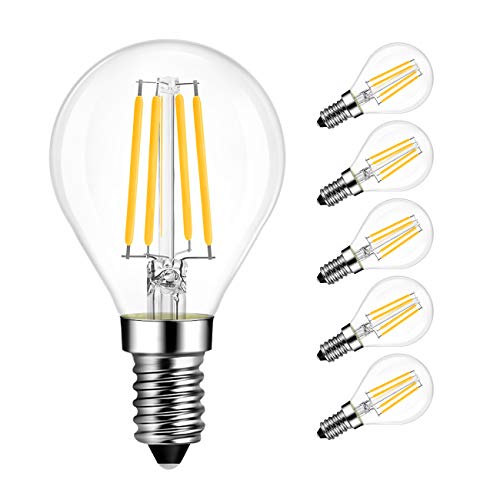 LVWIT E12 Candelabra LED Light Bulbs Dimmable 60 Watt Equivalent, Decorative G45 LED Globe Bulbs, 500 Lumens, Warm White 2700K, Filament Clear Glass, Pack of 6
