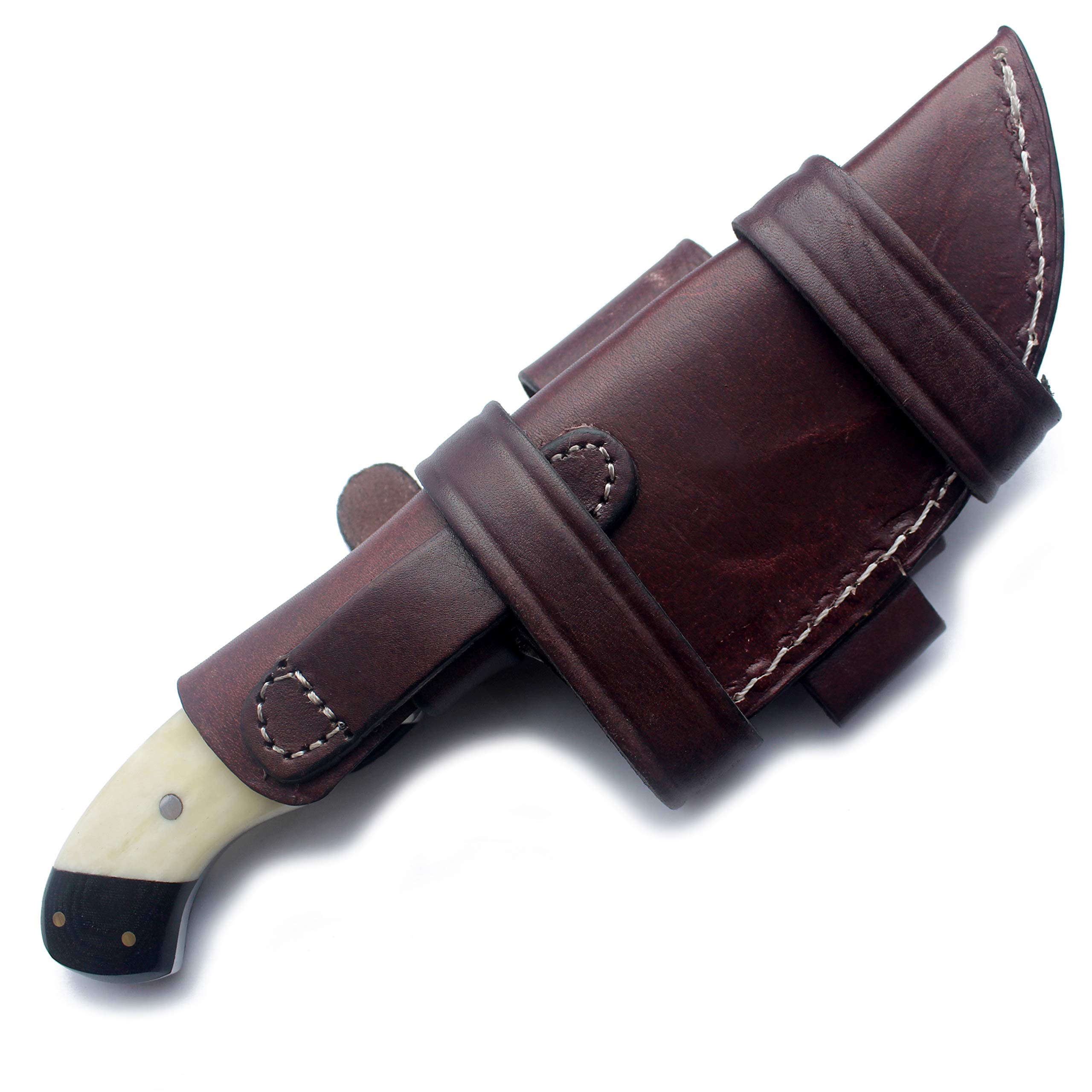 MAAN Handmade Damascus Tracker Knife Survival, Hunting, Tactical and Camping - Damascus Steel Tracker Knife - Right Hand Scout Carry Leather Sheath MNK 295 (Bone Handle)
