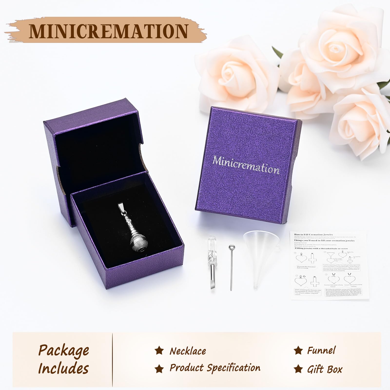 Microphone Cremation Jewelry for Ashes - Memorial Urn Necklace Ashes Holder Stainless Steel Keepsake Pendant Jewelry for Music Lover(Silver)