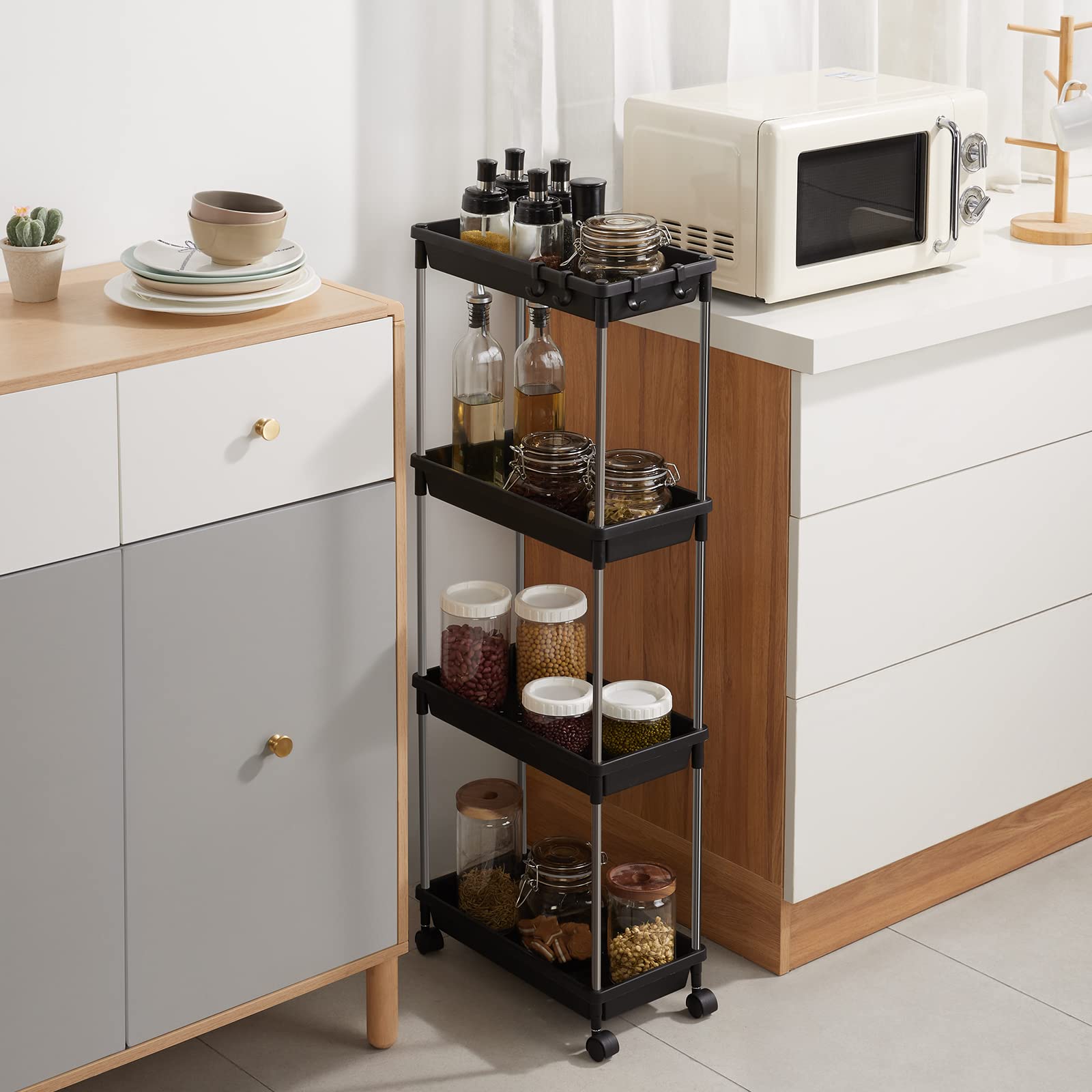 Lifewit Slim Storage Cart, Laundry Room Organization, Wide 6.3'', 3 Tier Shelf Organizer Rack Unit with Wheels for Bathroom Kitchen Small Dorm Narrow Space, Black