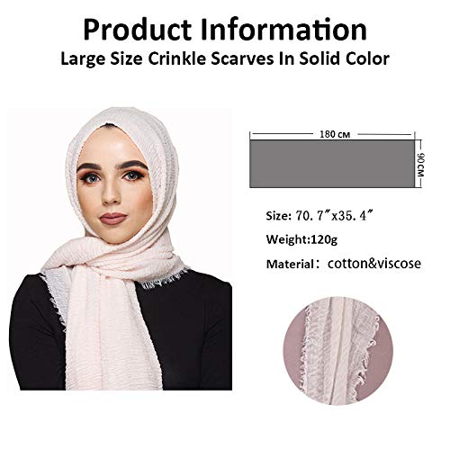 LMVERNA Women Crinkle Cotton Hijab Winkle Muslim Scarves Solid Color Long Wrap Scarf (White)
