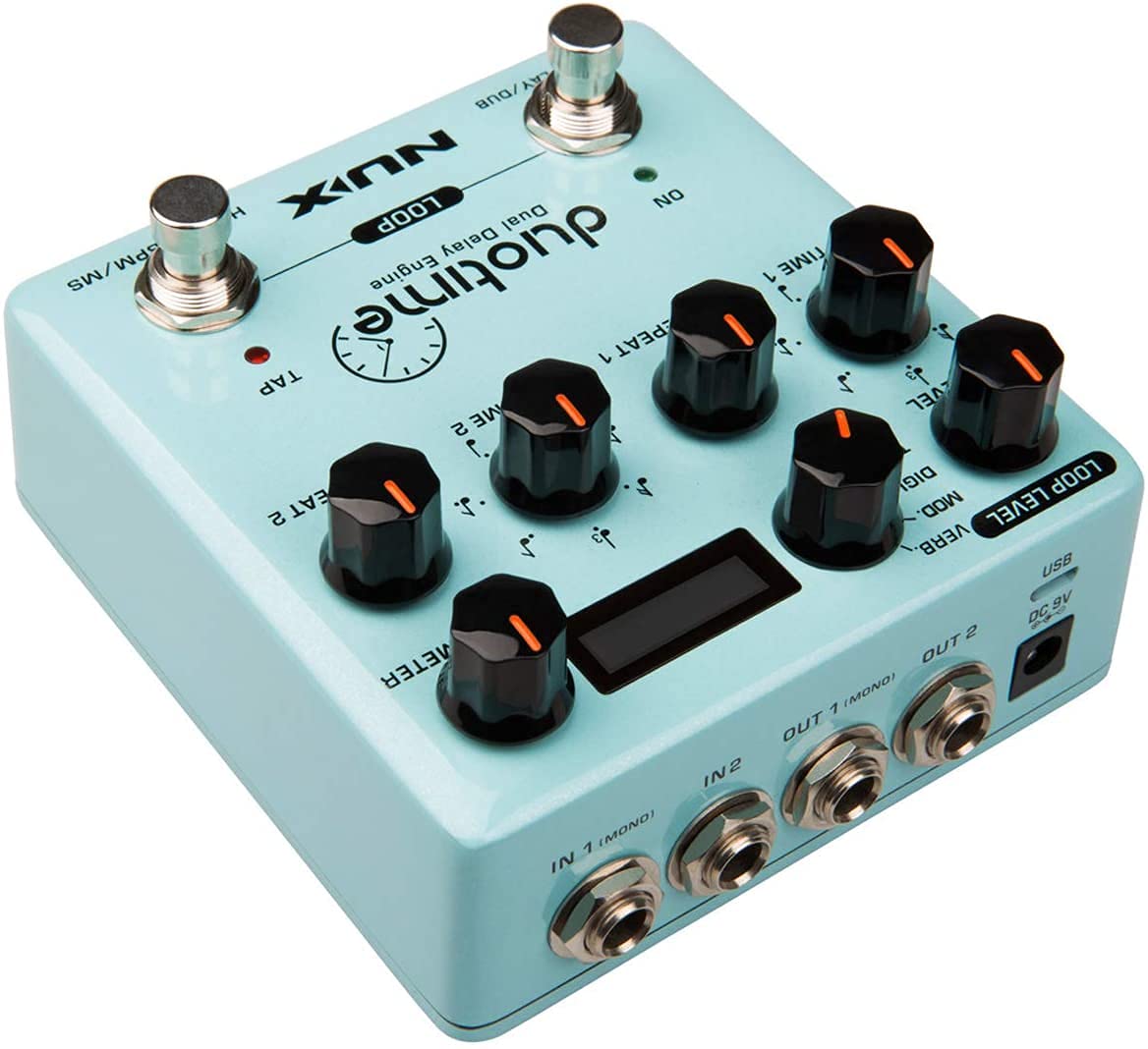 NUX Duotime Stereo Delay Pedal Bundle with MXR Instrument Cable, Dunlop Pick Pack, and Power Supply