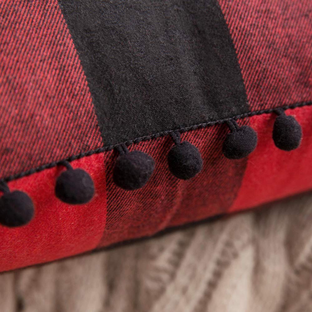 MIULEE Retro Plaid Pillow Covers Farmhouse Buffalo Check Pillow Cases with Pom-poms Decorative Throw Pillow Covers Set of 2 for Sofa Couch 20x20 Inch Red and White
