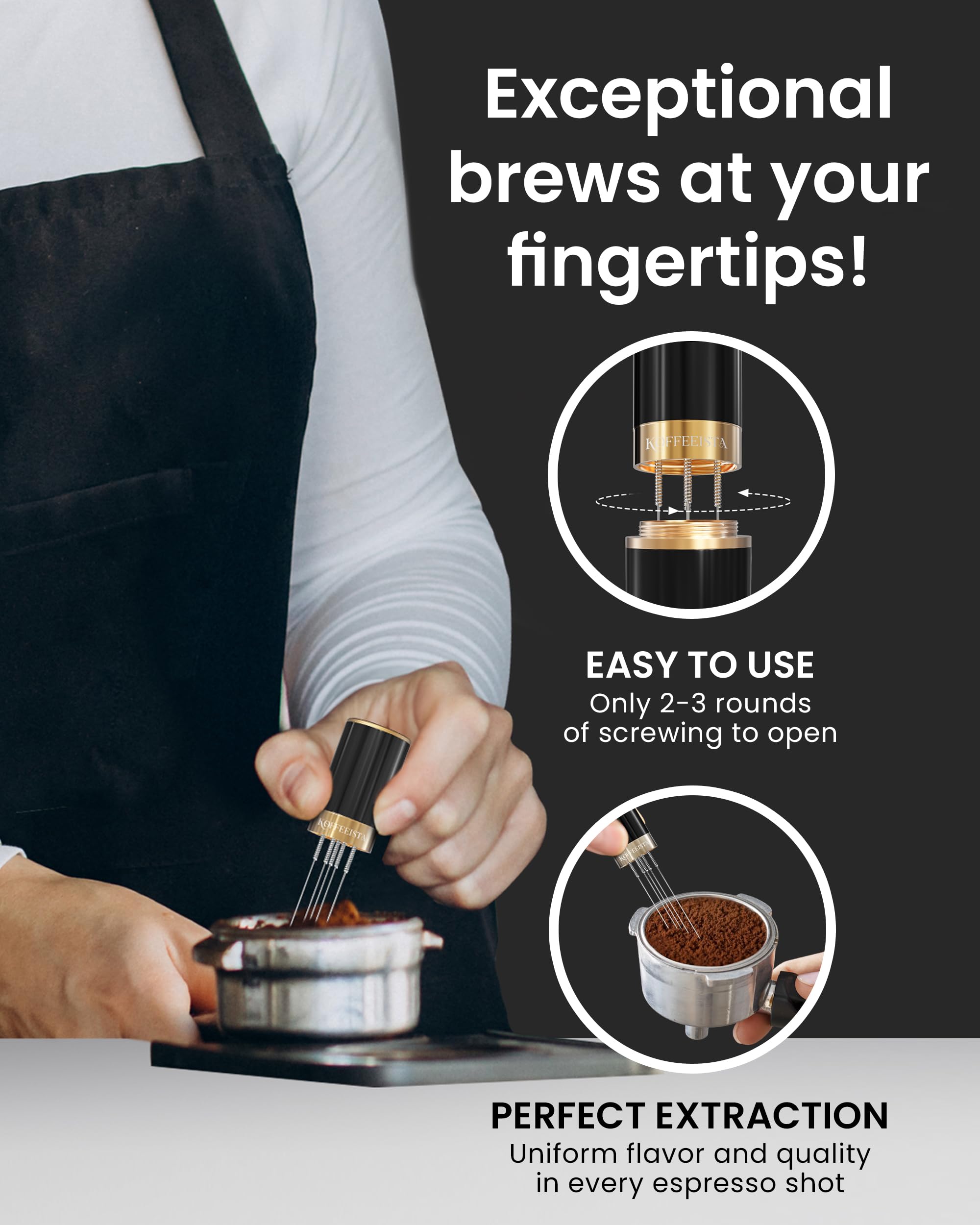 Koffeeista WDT Espresso Distribution Tool, Barista Tools 5x0.35mm Stainless Steel Needles - Easy Open/Close, Portable & Stylish Espresso Stirrer, wdt Coffee Tool, Espresso Distributor, Espresso Whisk
