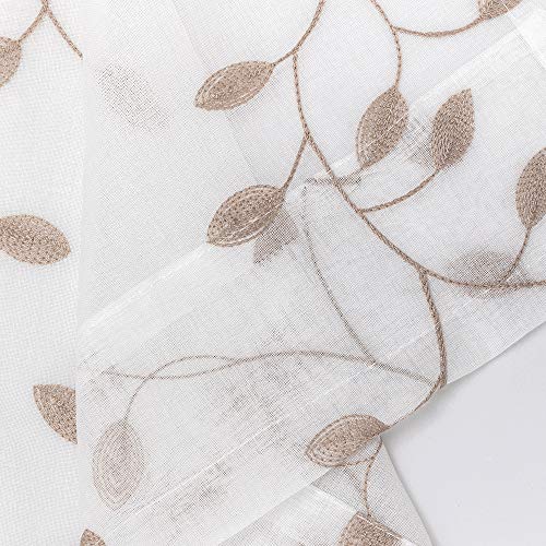 MIULEE Semi Sheer Short Kitchen Valance for Small Window Embroidered Cafe Dining Room Bathroom Panel 1 Piece W 60 x L 18 Brown