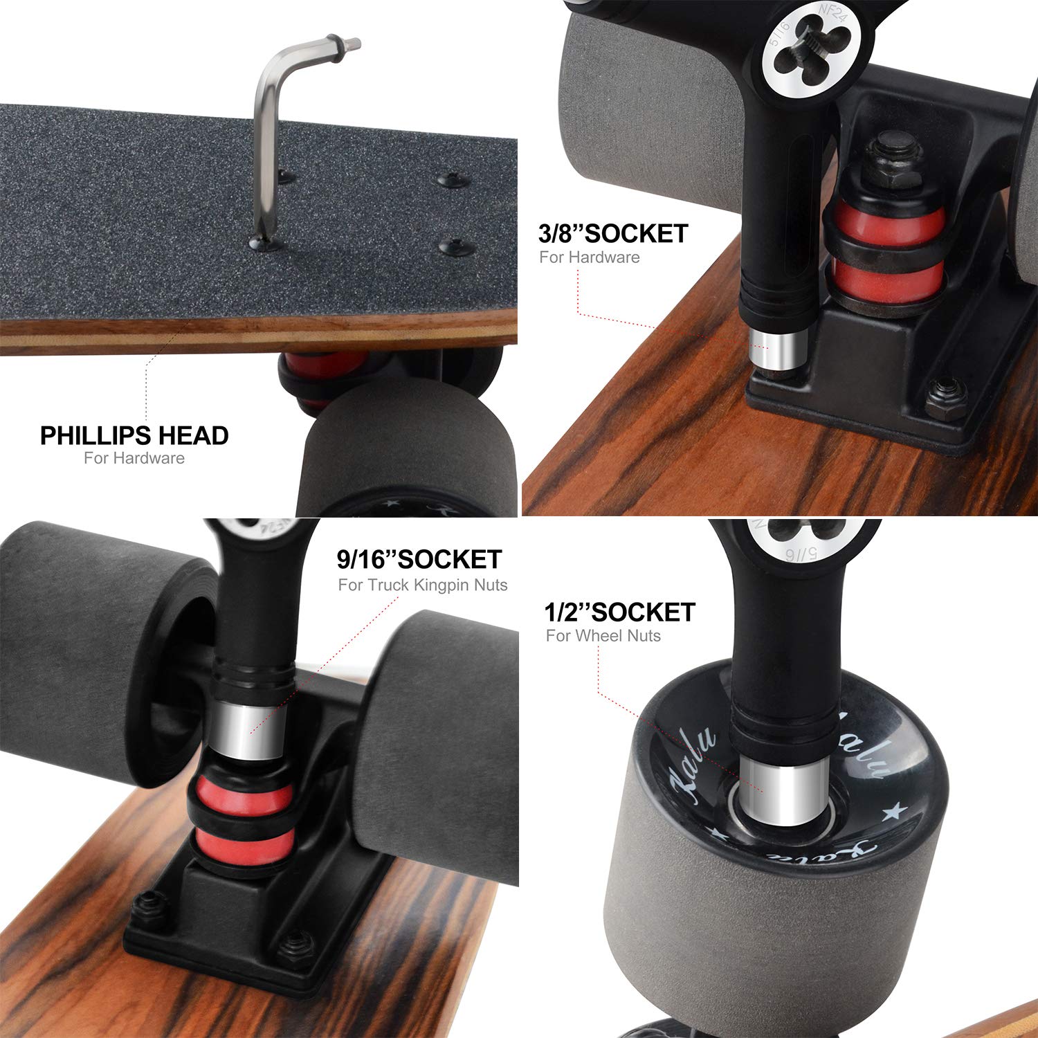 LOSENKA Skateboard Tool, T Y Skate Tool and Allen Key with Cross Screwdriver Head and Skateboard Hardware, Universal for Longboard Skateboard and More (Y Tool and Hardware Black)