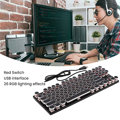 Vikye Mechanical Keyboard, 87 Keys Ergonomic Gaming Keyboard with Red Switch, 26 RGB Backlit Keyboard with USB Interface for Windows PC(Black Plated Punk Keycaps)