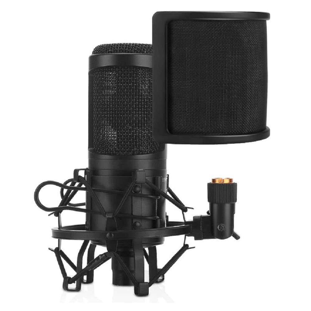 Microphone Shock Mount with Pop Filter,Anti-Vibration Suspension Microphone Shock Mount Bonus Screw Adapter Mic Mount Holder Clip for Diameter 48mm-53mm (18.8 inch- 2.0inch) Microphone