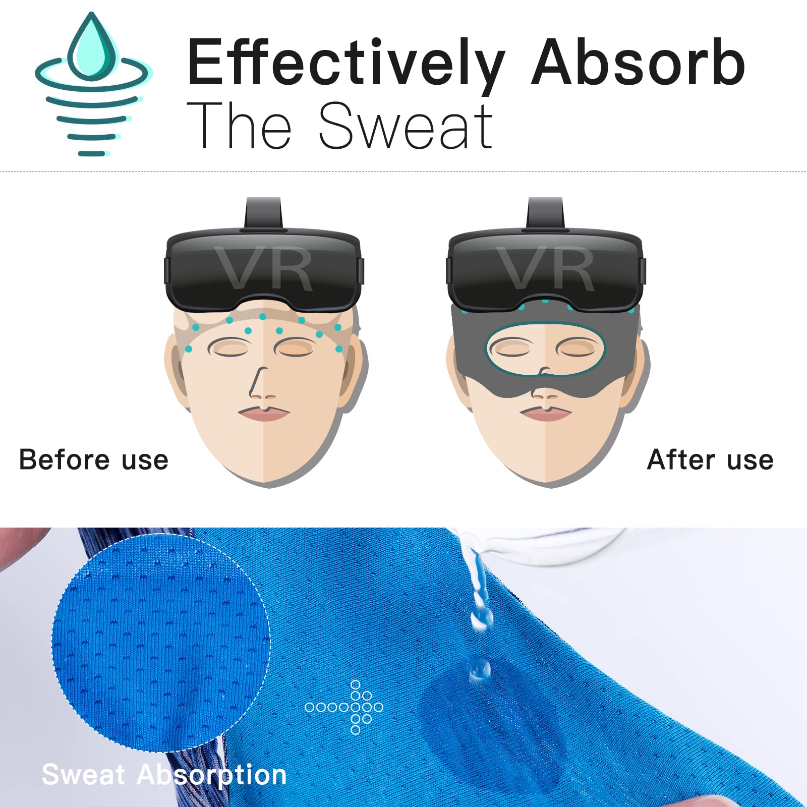 SKNBC Home VR Eye Mask Cover Breathable Sweat Band Adjustable Sizes HMD Padding for VR Workouts Supernatual with Virtual Reality Headsets Oculus Quest 2 Facemask VR Gear(2pcs)