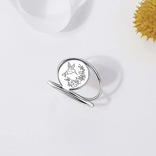 SIMONLY Hummingbird Ring S925 Sterling Silver Middle Ring Finger for Women Hummingbird Jewelry Gift for Bird Lover,9