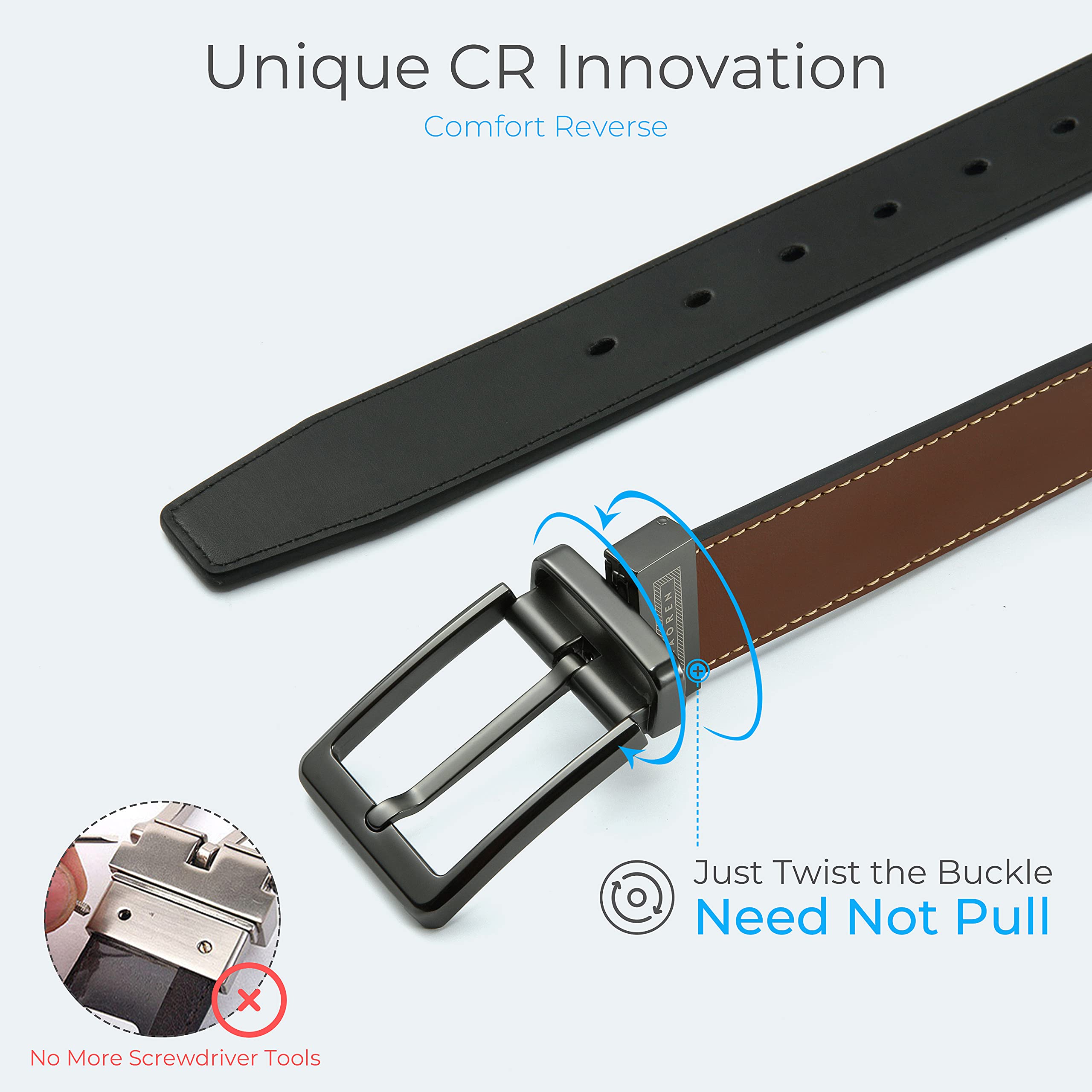 Reversible Belt for Women, CR 1.25" Womens Leather Belt for Jeans Pants - 2 Styles in One Belt