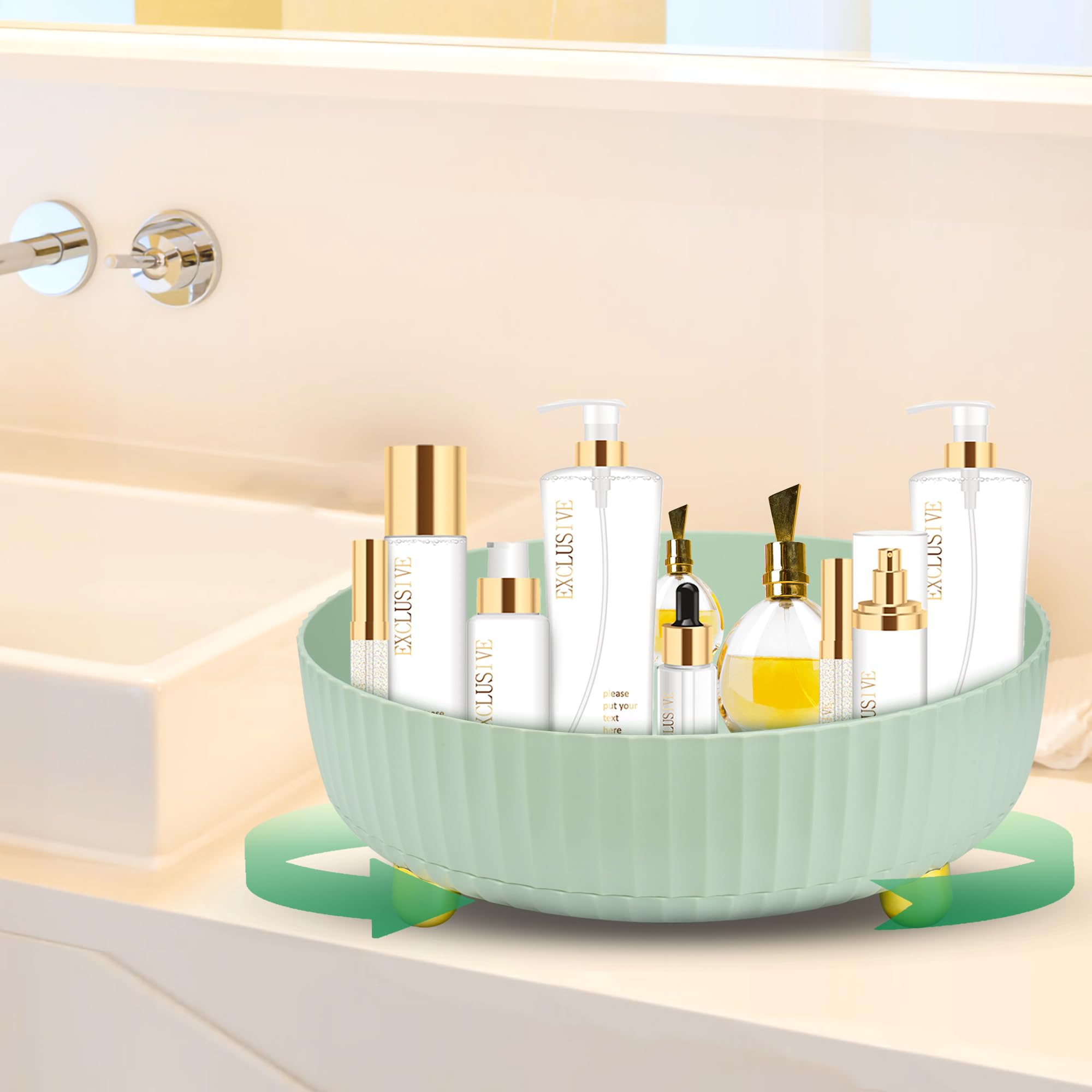 Nackiy Makeup Perfume Organizer Lazy Susan Rotating Makeup Organizer for Vanity, Bathroom Makeup Carousel Spinning Holder Rack, 360 Degree Perfume Organizer (Mint Green)