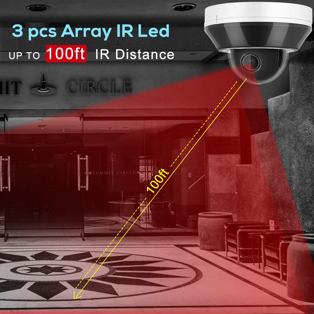 VIKYLIN 6MP Mini PTZ PoE IP Dome Camera with Pan/Tilt 3X Optical Zoom 2.8-8mm, Built-in Mic, Human/Vehicle Detection, 98ft IR Night Vision, IP67 Waterproof Indoor Outdoor Security Camera