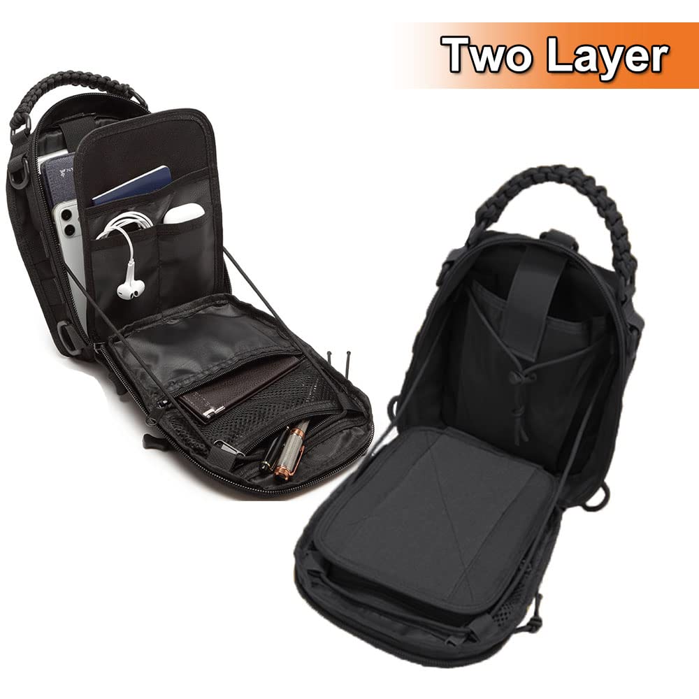 Tactical Shoulder Bag for Men, Military EDC Sling Bag with Molle Systerm for Cycling Hiking Camping Metal Detecting (Black)